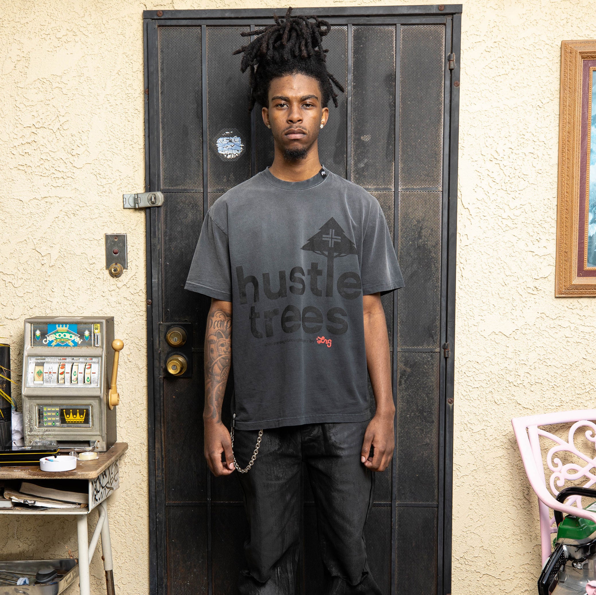 HUSTLE TREES LOGO TEE - WASHED BLACK | LRG Clothing